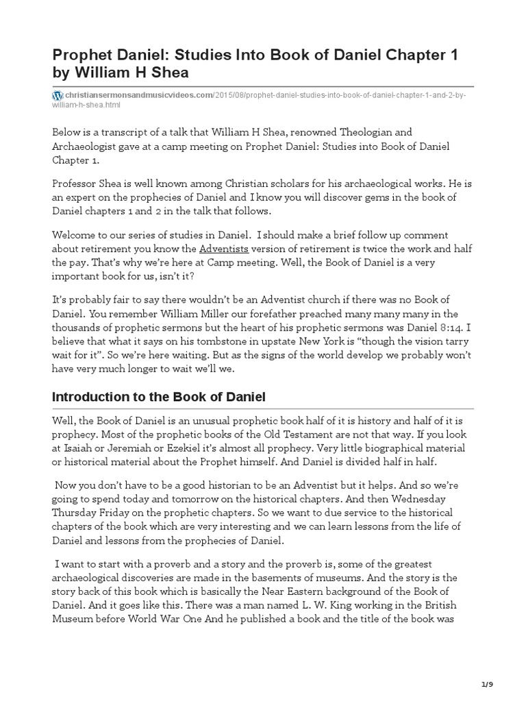 Prophet Daniel: Studies Into Book of Daniel Chapter 1 by William H Shea ...
