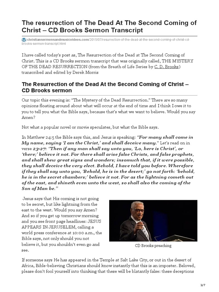 CD Brooks Sermon: The Resurrection of The Dead at The Second Coming ...