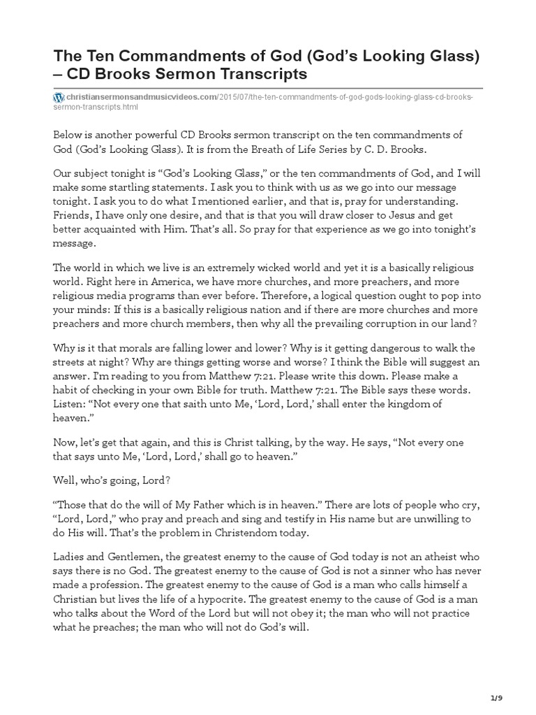 CD Brooks Sermon: The Commandments of God (God's Looking Glass) | PDF