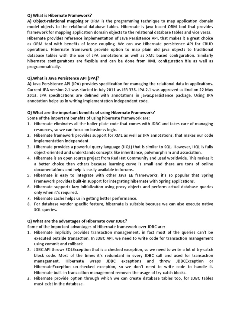 Hibernate Questions and Answers | PDF | Object Relational Mapping | Software Design