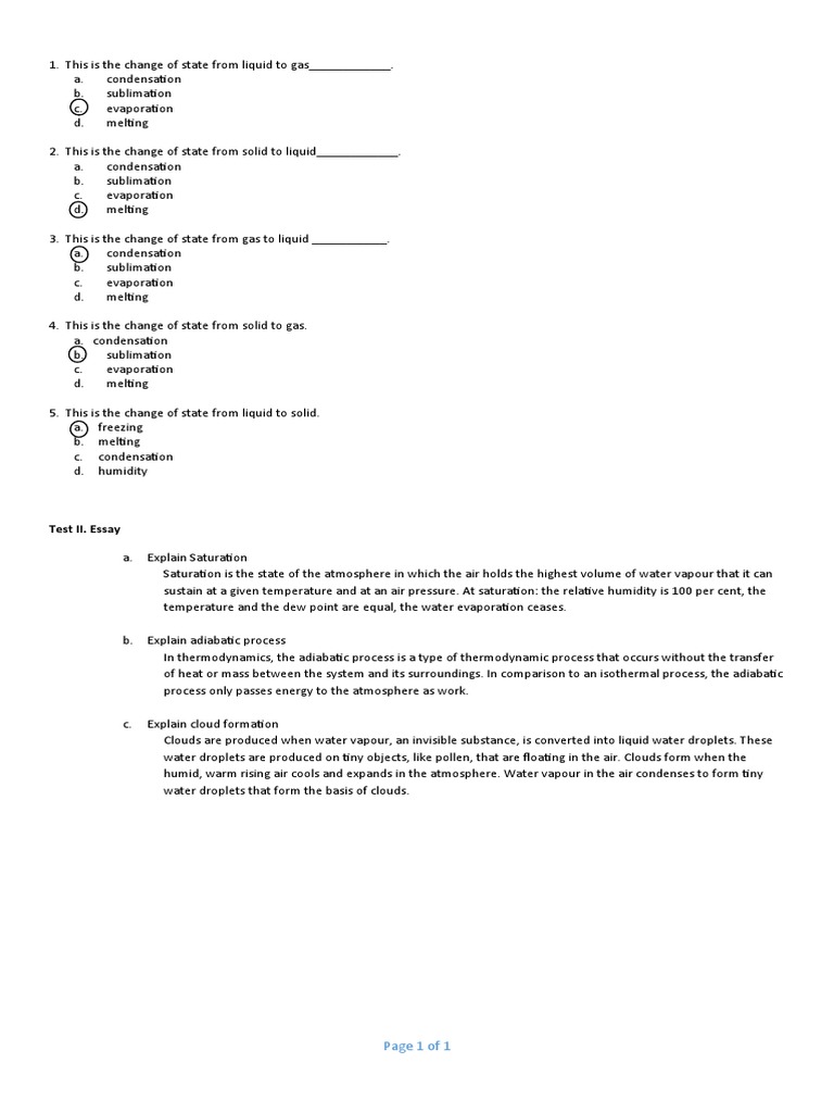 Test II. Essay: Page 1 of 1 | PDF | Science & Mathematics