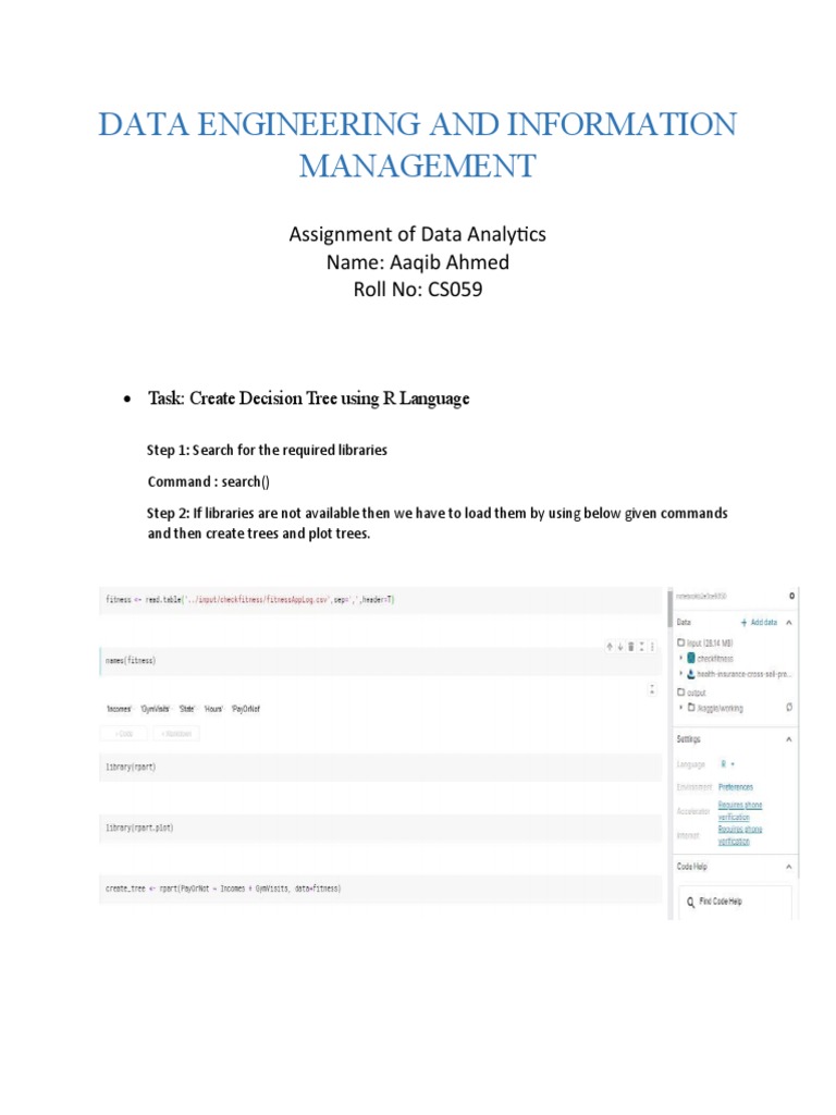 Data Engineering and Information Management: Assignment of Data Analytics Name: Aaqib Ahmed Roll ...
