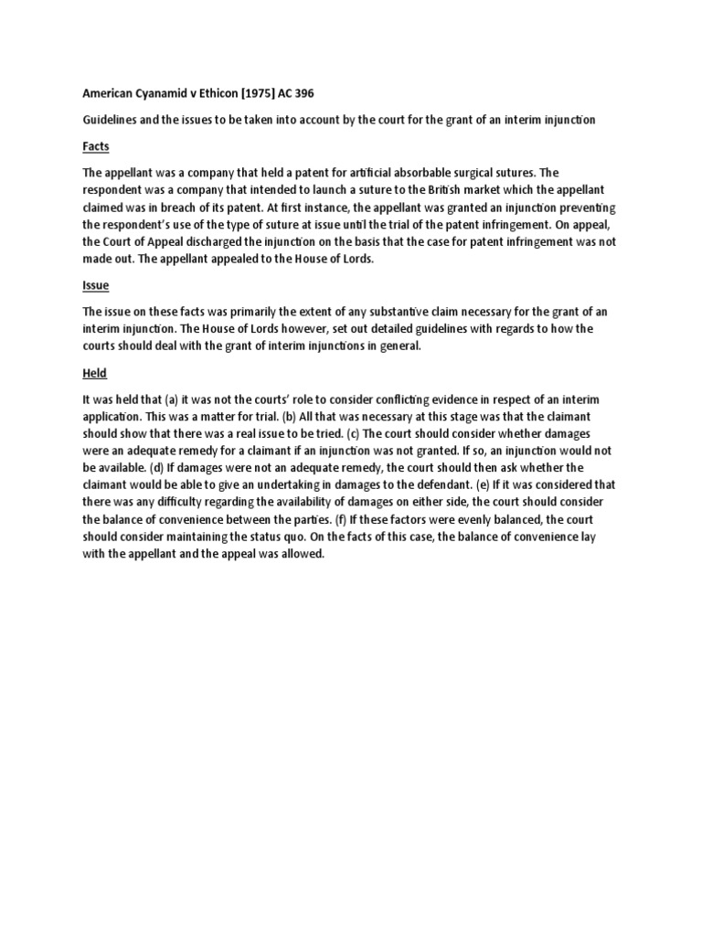 American Cyanamid V Ethicon | PDF