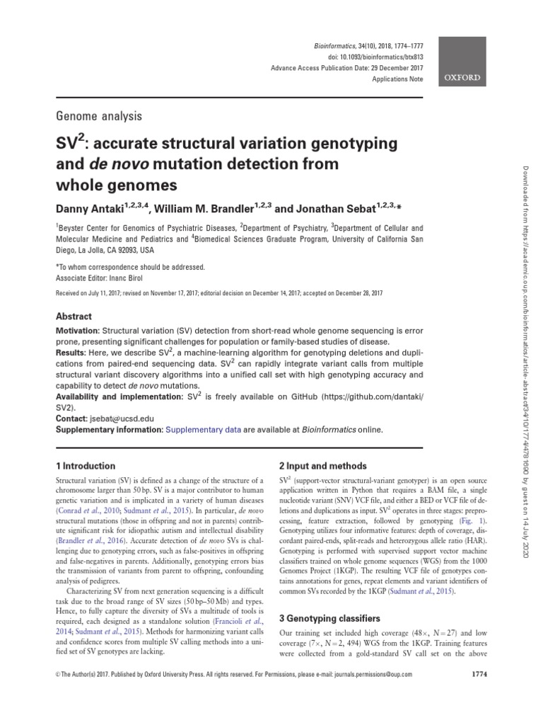 SV: Accurate Structural Variation Genotyping and de Novo Mutation ...