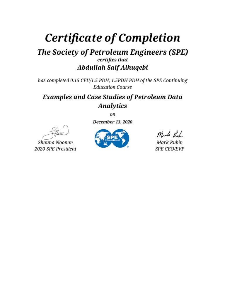 Petroleum Data Analytics Course Completion | PDF