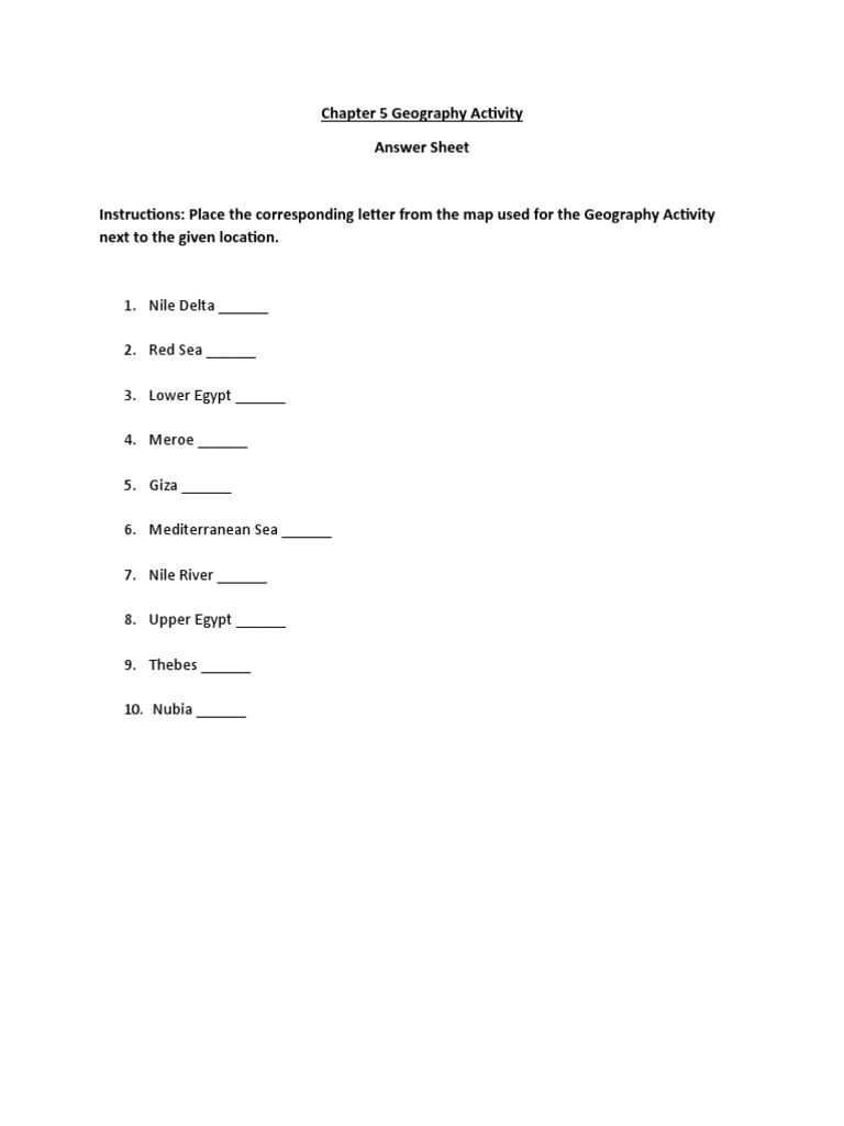 Geography Activity Answer Sheet | PDF | Teaching Methods & Materials