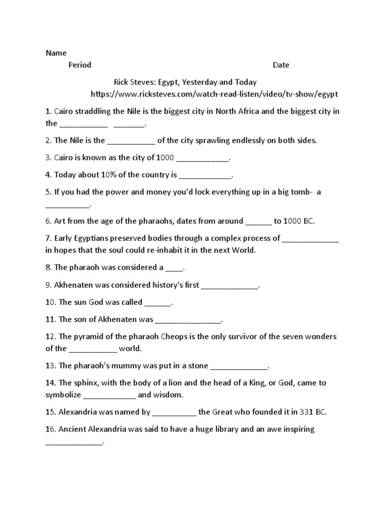 Rick Steves Egypt Yesterday and Today Questions | PDF | Nile | Ancient ...
