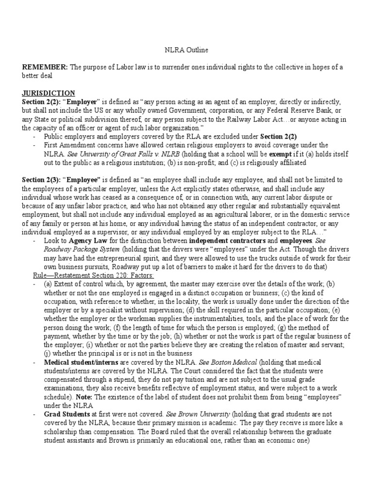 2017 - Bowling - Labor Law (NLRA Outline) | PDF | Employment ...