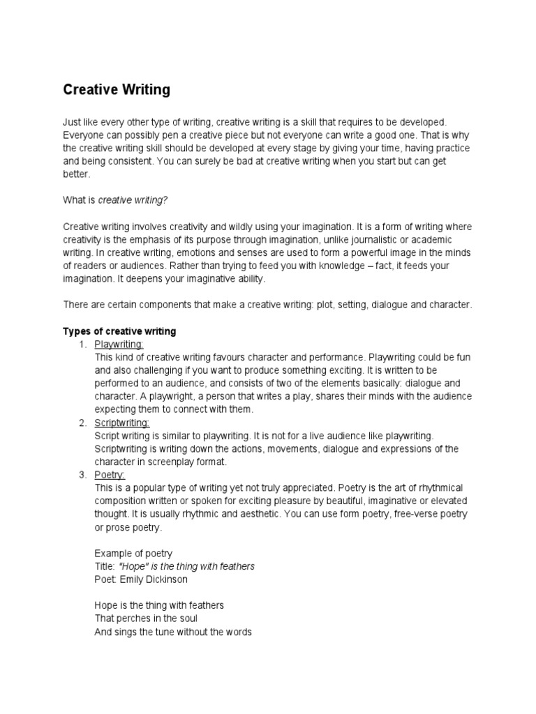 Creative Writing | PDF | Screenwriting | Creative Writing