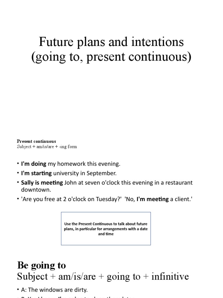 Future Plans and Intentions - Going To - Present Continuous | PDF