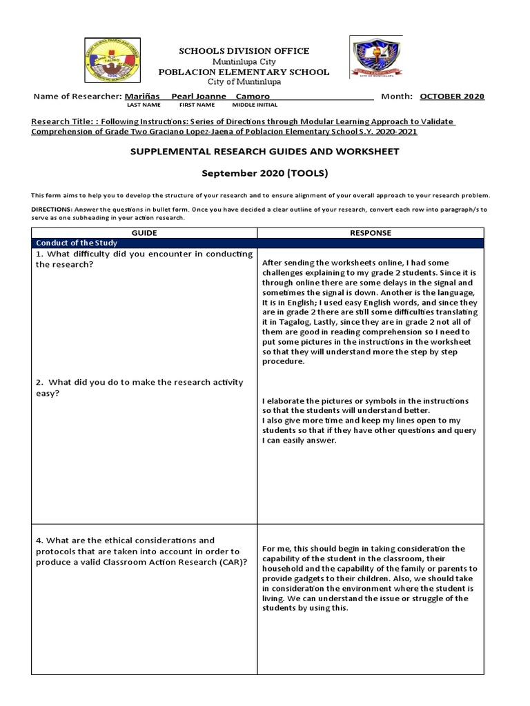 Supplemental Research Guides and Worksheet September 2020 (TOOLS) | PDF | Education Theory ...