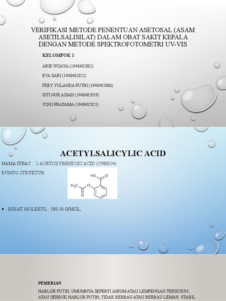 Kelompok 1 Metode Penentuan Asetosal (Asam Asetilsalisilat) | PDF