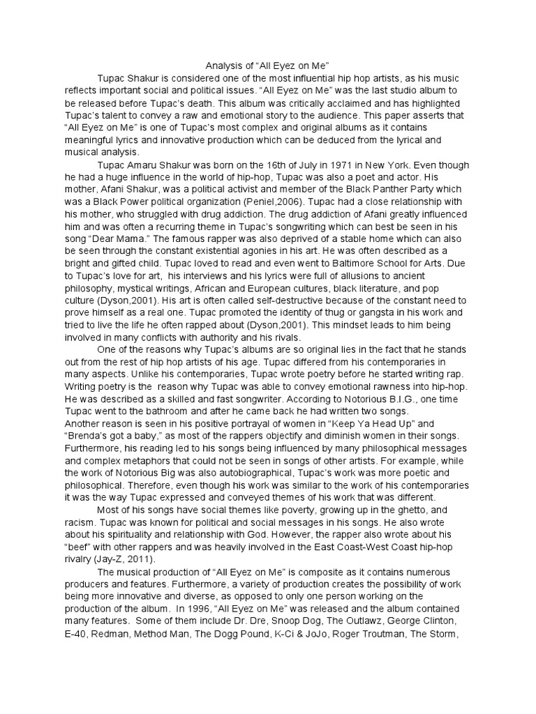 Meaning Behind "All Eyez on Me" | PDF | Hip Hop | Entertainment (General)