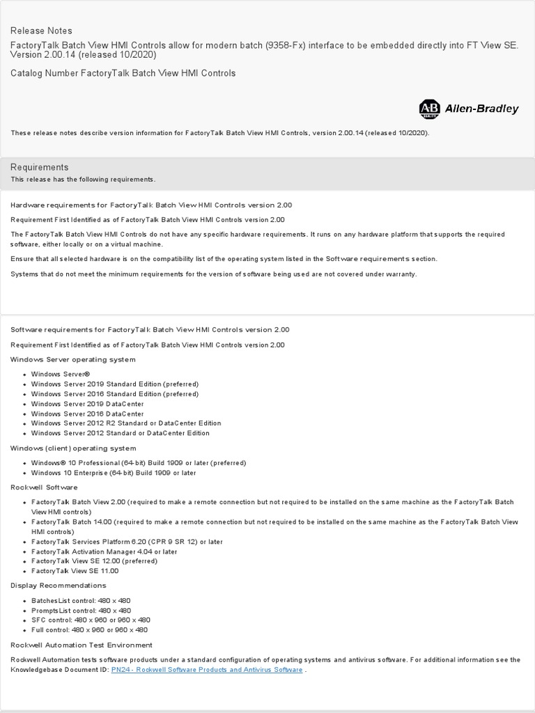 FactoryTalk Batch View HMI Controls - 2.00.14 (Released 10 - 2020 ...