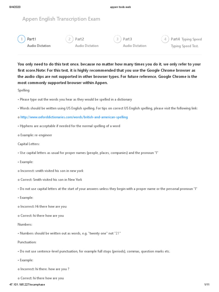 Appen English Transcription Exam | PDF | Punctuation | Letter Case