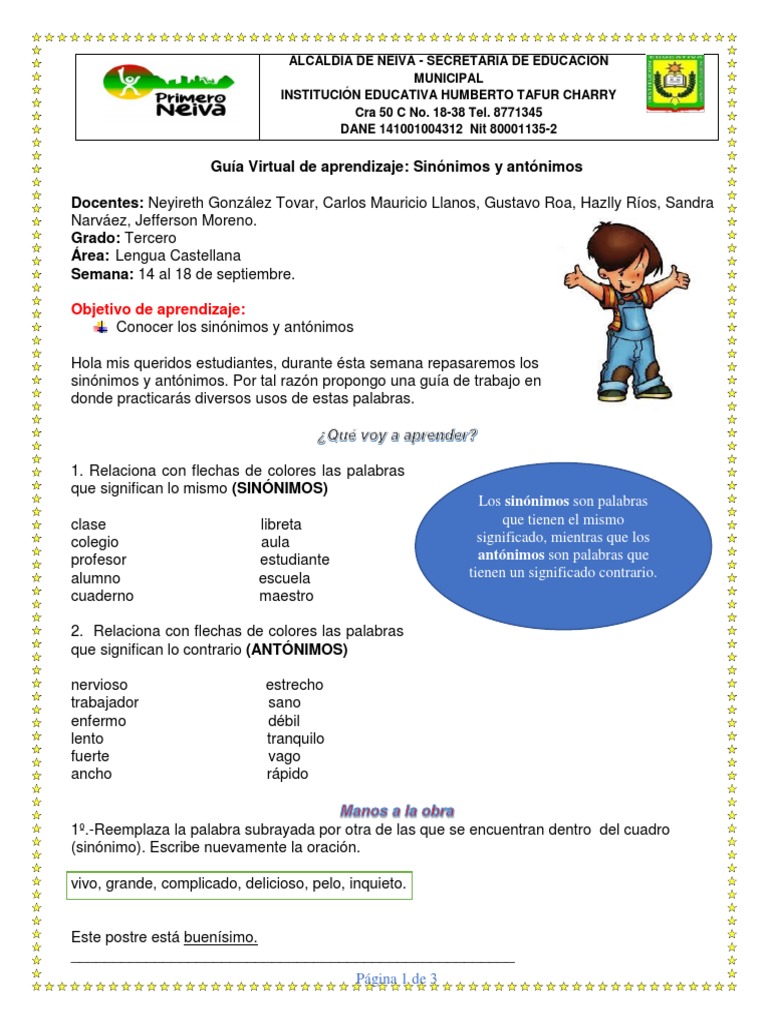 Actividades de Sinónimos y Antónimos 3° | PDF | La naturaleza humana ...