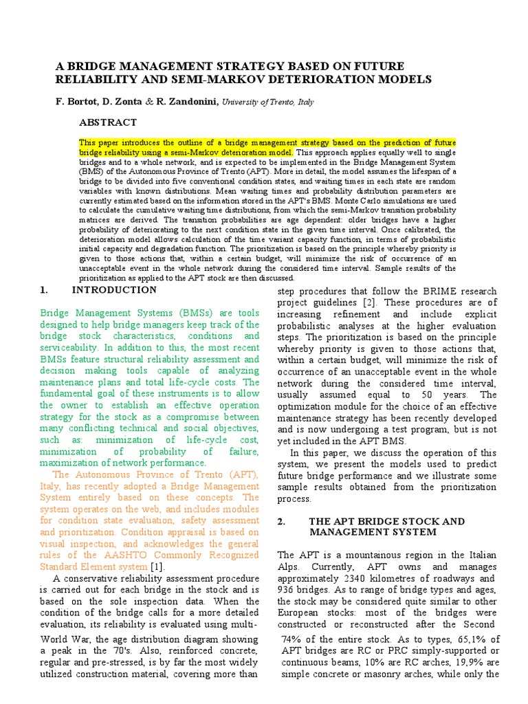 Strategies For Bridge Management | PDF | Markov Chain | Reliability ...