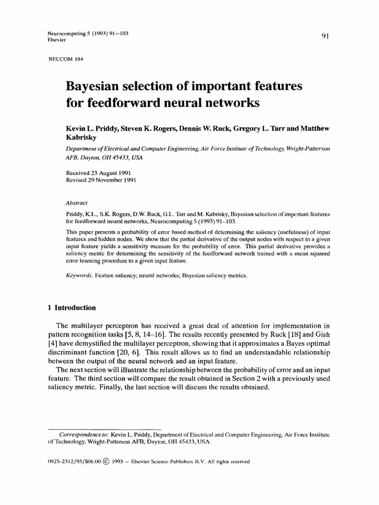 Bayesian Selection of Important Features For Feedforward Neural Networks | PDF | Statistical ...