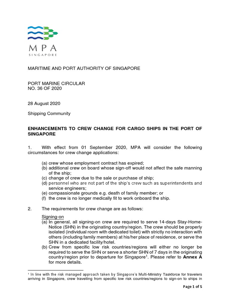 Enhancements To Crew Change For Cargo Ships in The Port of Singapore ...