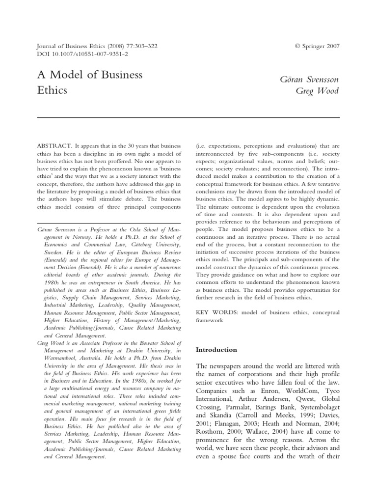 A Model of Business Ethics | PDF | Business Ethics | Capitalism