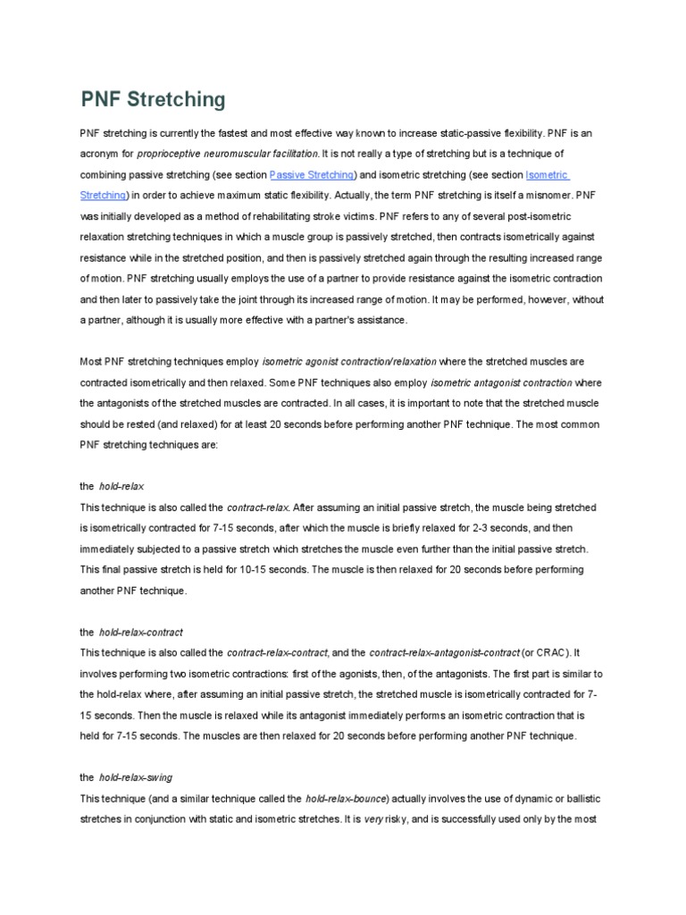 PNF Stretching: Passive Stretching Isometric Stretching | PDF ...