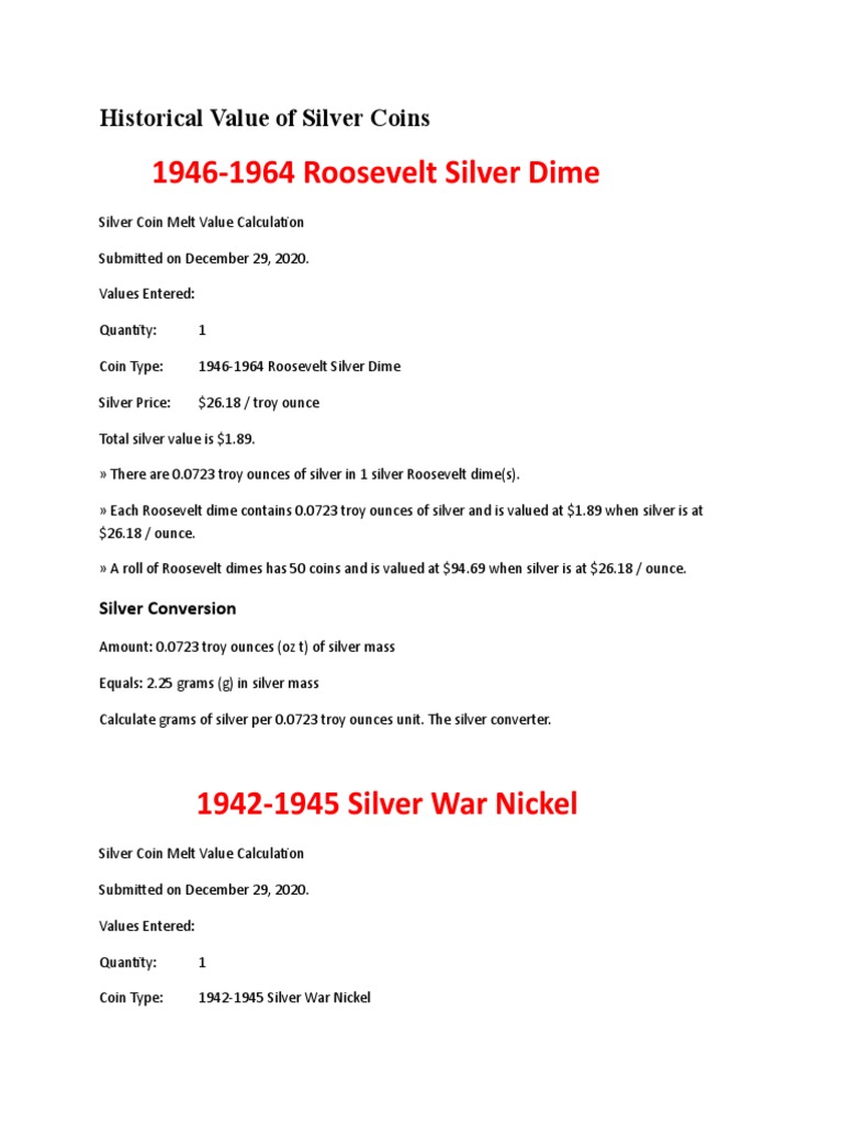 Historical Value of Silver Coins | PDF