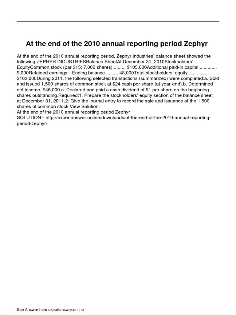 At The End of The 2010 Annual Reporting Period Zephyr | PDF | Finance ...