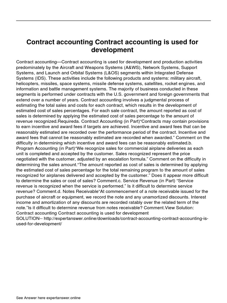 Contract Accounting Contract Accounting Is Used For Development | PDF ...