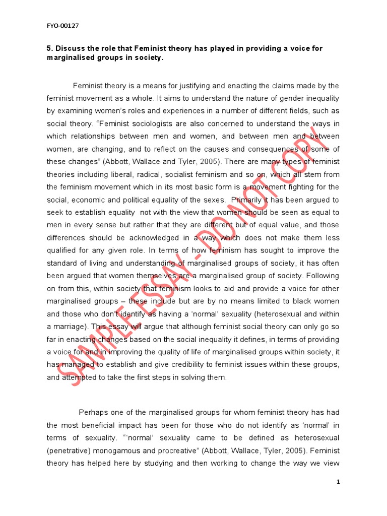 Essay Example 2 | PDF | Feminist Theory | Feminism