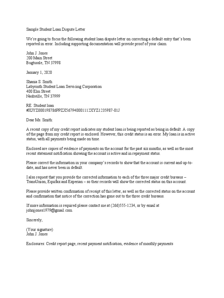 Sample Student Loan Dispute Letter | PDF