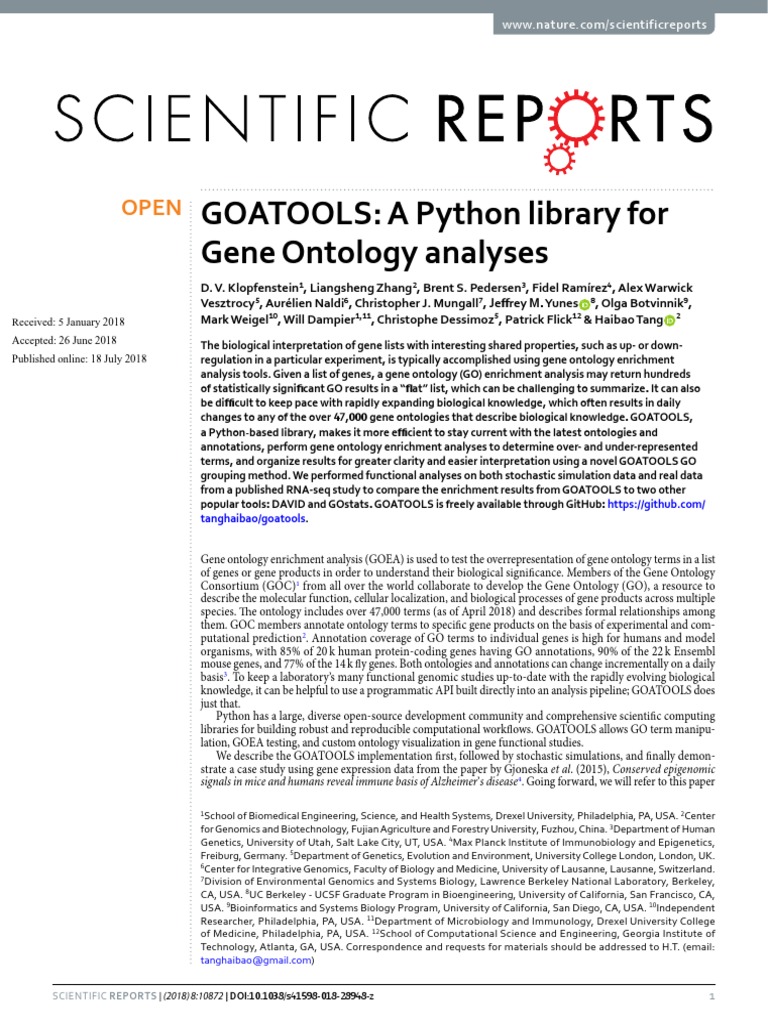 GOATOOLS: A Python Library For Gene Ontology Analyses | PDF | Type I ...