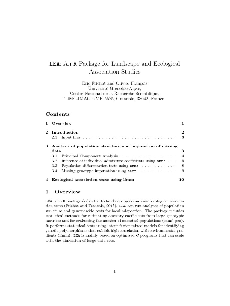 LEA: An R Package For Landscape and Ecological Association Studies ...