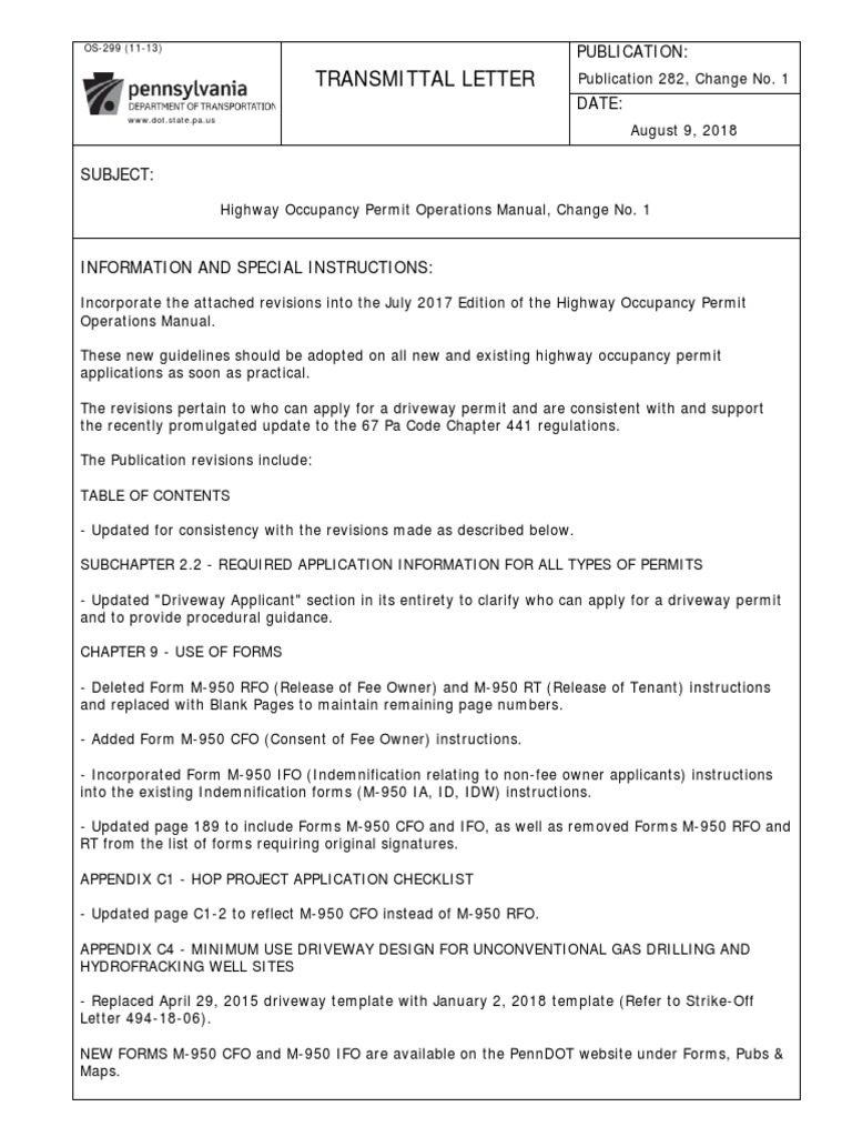 Highway Occupancy Permit Manual Update | PDF | Easement | Road