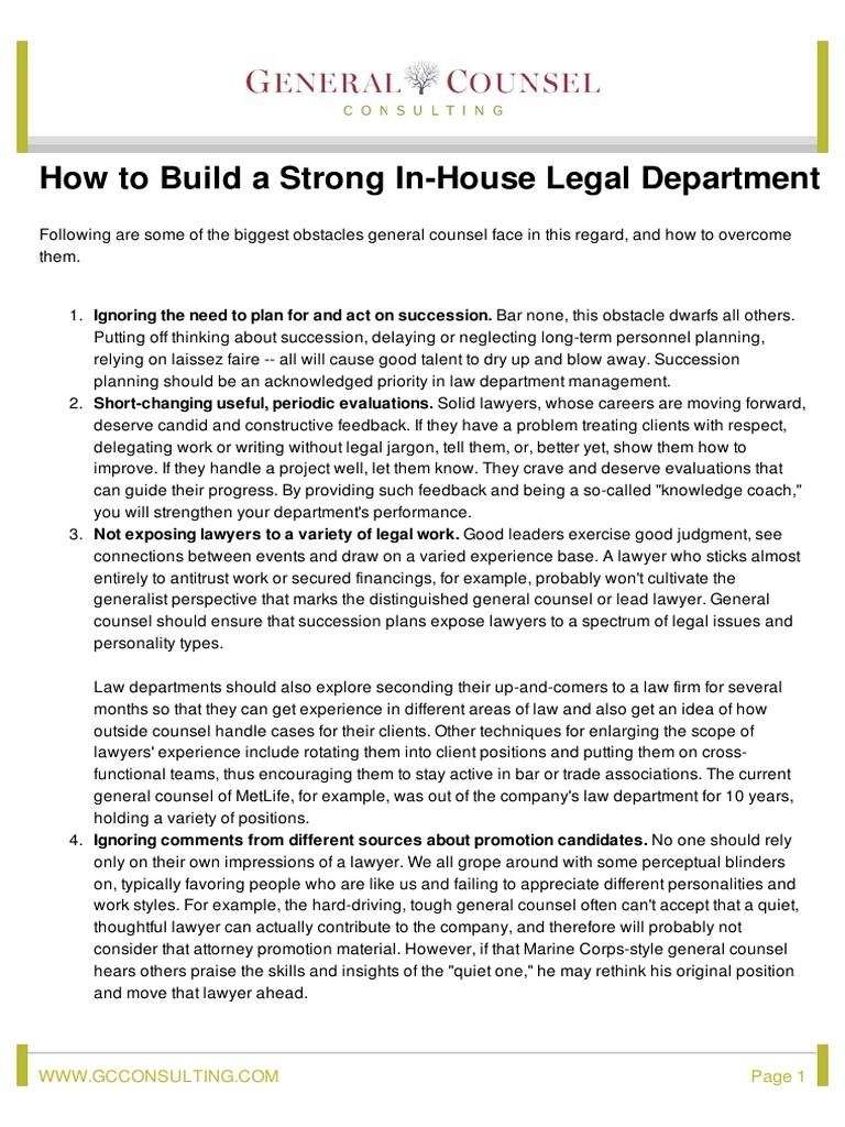 How To Build A Strong In-House Legal Department | PDF | Lawyer | Human ...