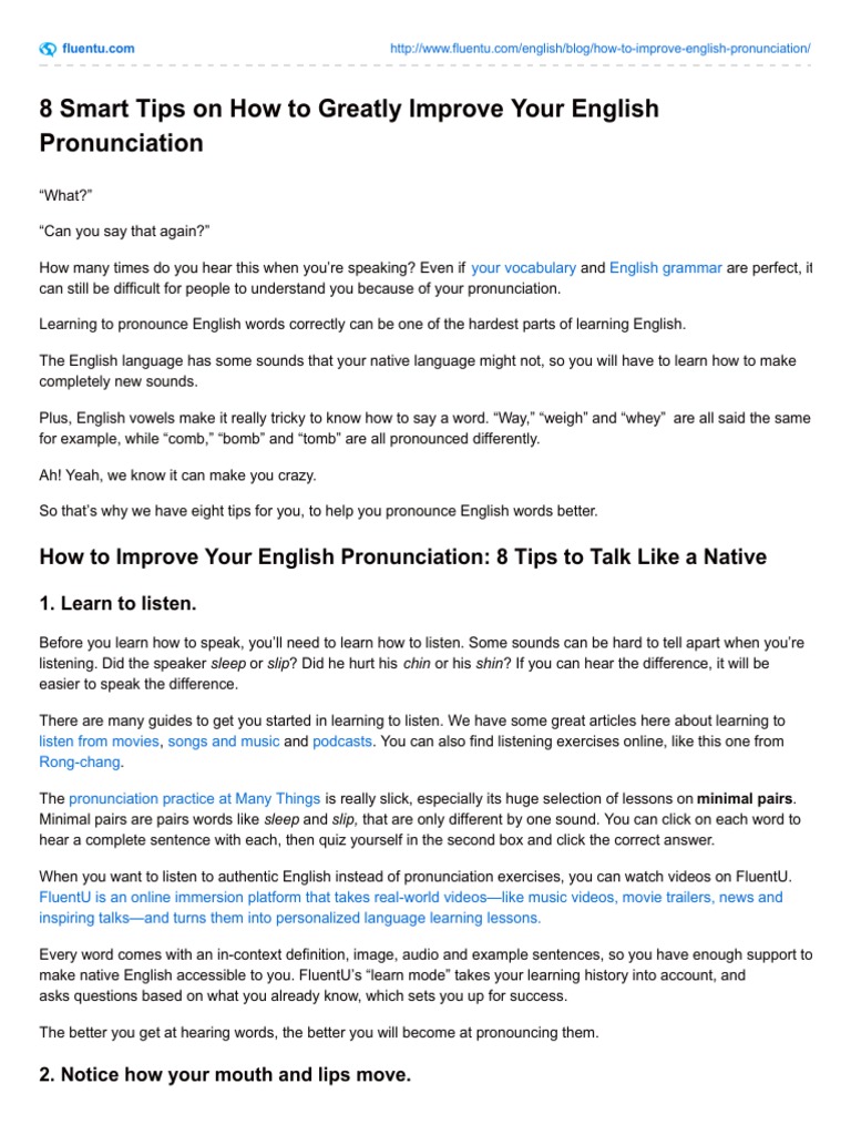 8 Smart Tips On How To Greatly Improve Your English Pronunciation PDF ...