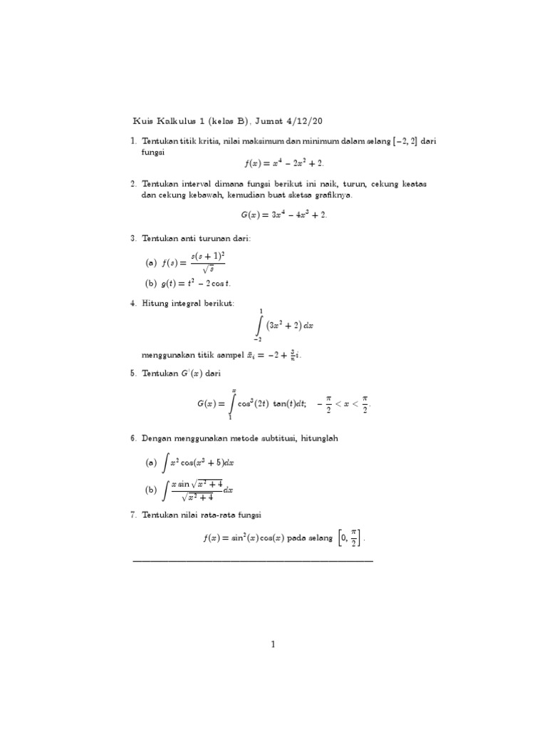 Soal Kuis Kalkulus 1B-041220 | PDF