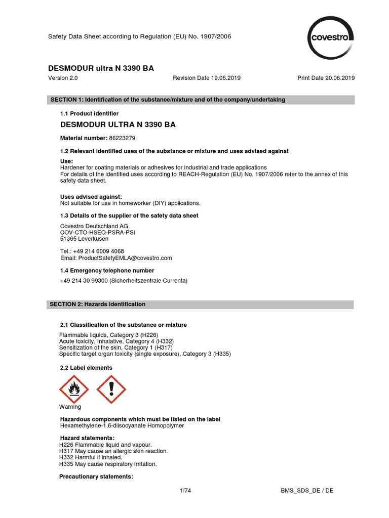 DESMODUR Ultra N 3390 BA | PDF | Dangerous Goods | Toxicity