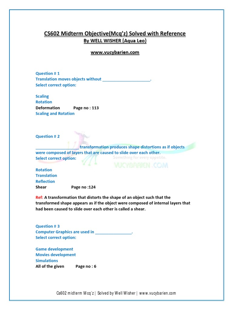 CS602 Midterm Objective (MCQ'Z) Solved With Reference: by Well Wisher (Aqua Leo) | PDF ...