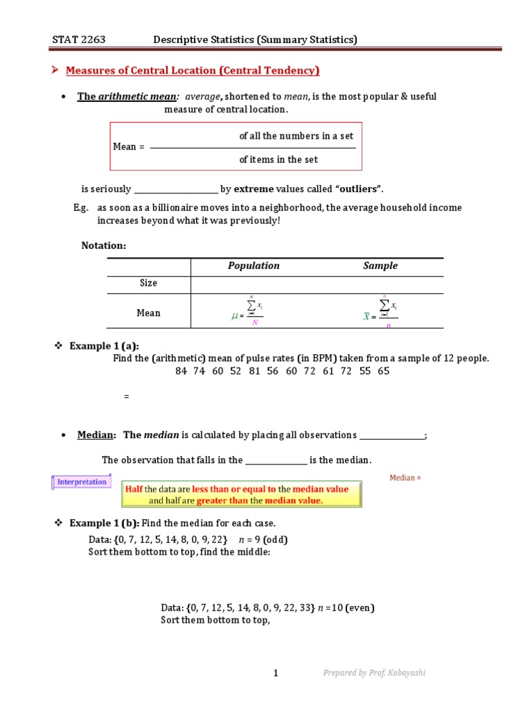 Measures of Central Location (Central Tendency) : STAT 2263 Descriptive ...