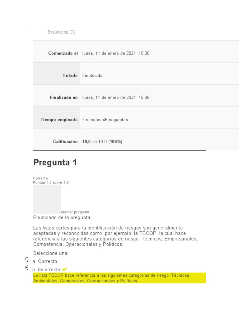 Evaluación C3 - Gestion de Riesgos | PDF | Riesgo | Cognición