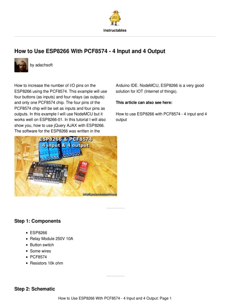 How To Use ESP8266 With PCF8574 - 4 Input and 4 Output: Step 1: Components | PDF | Arduino ...