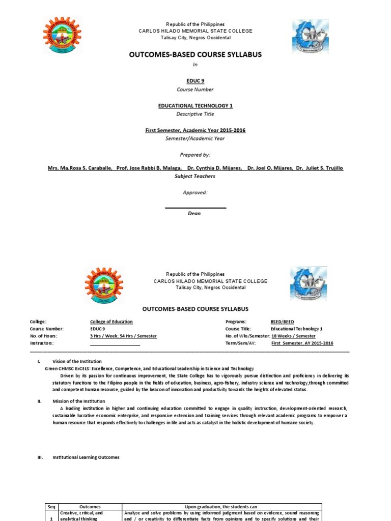 OBE-Syllabus-edtech 1 | PDF | Educational Assessment | Educational ... OBE-Syllabus-edtech 1 | PDF | Educational Assessment | Educational ...
