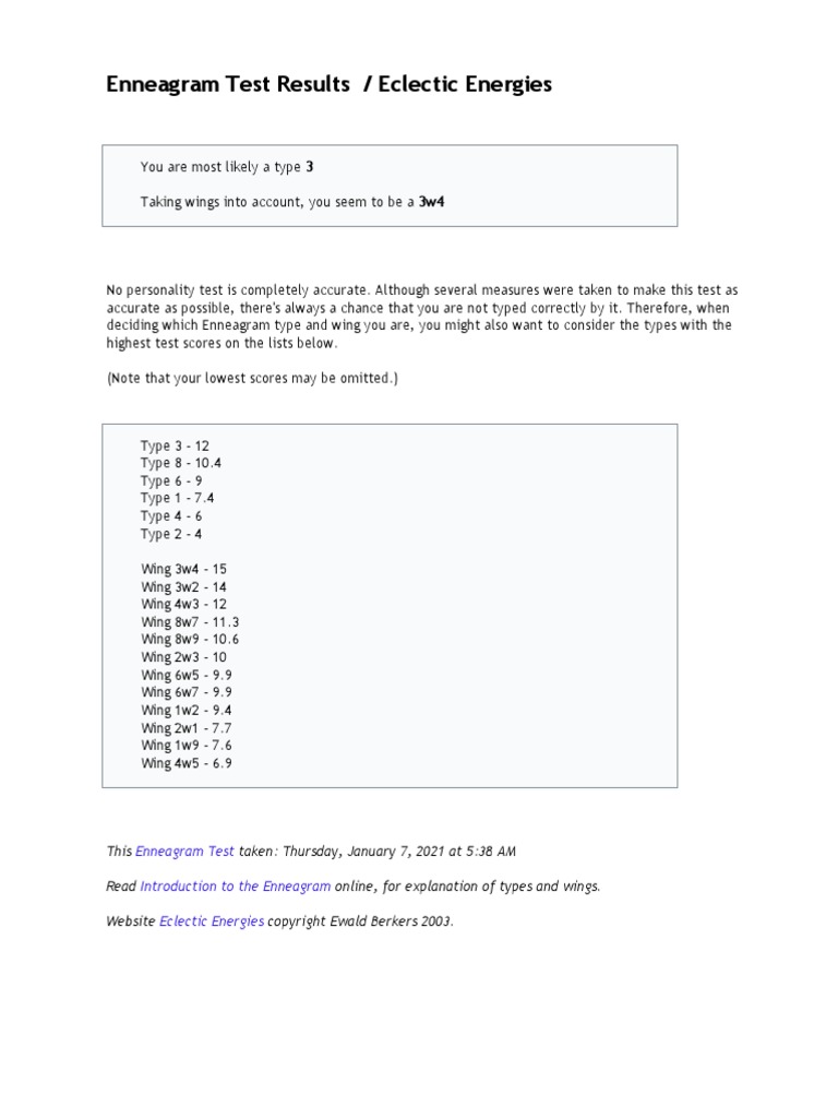 Enneagram Test | PDF