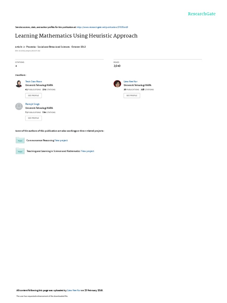 Learning Mathematics Using Heuristic Approach PDF | PDF | Heuristic ...