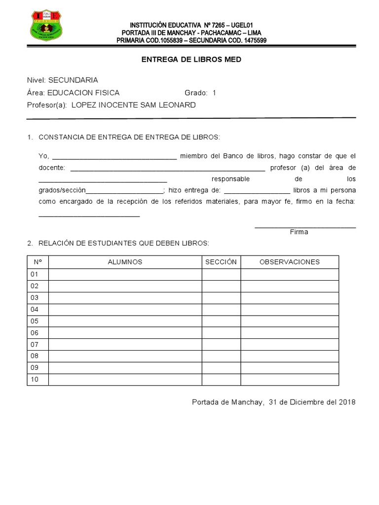 Informe de Entrega de Libros | PDF