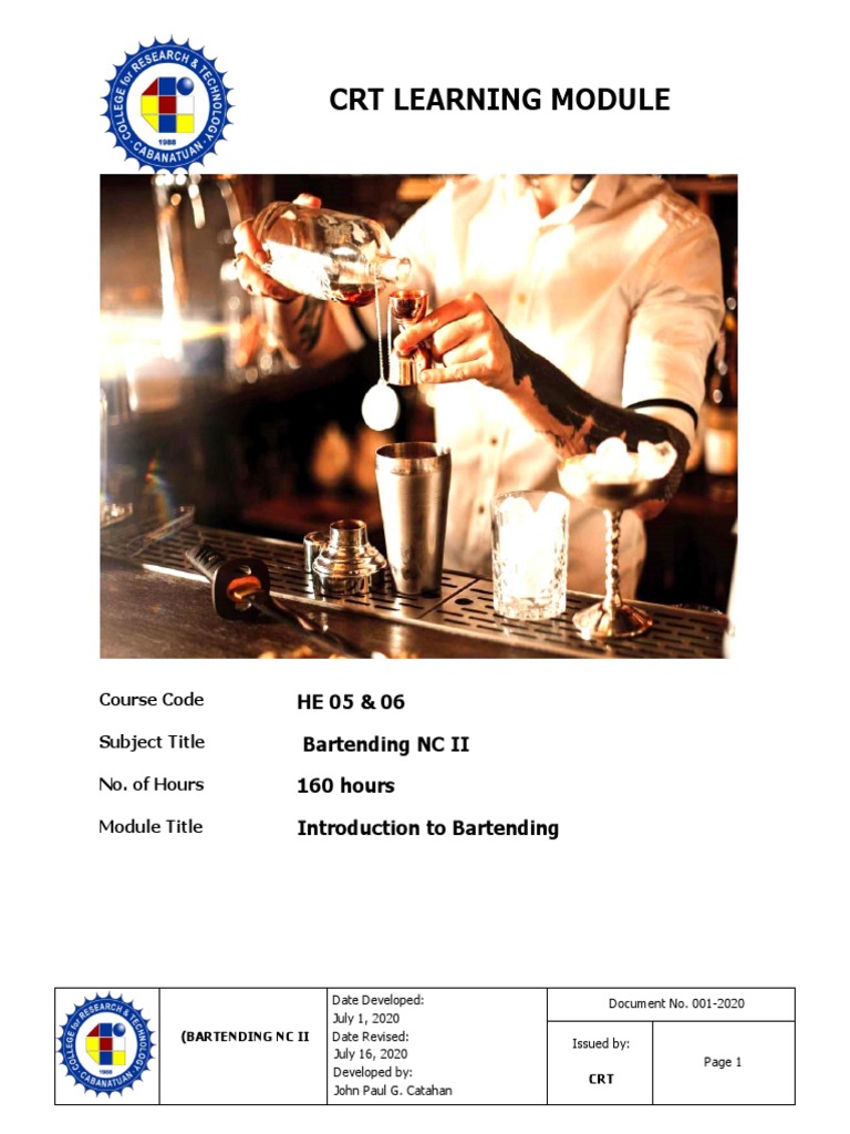 Learning Module 1 - BARTENDING | PDF