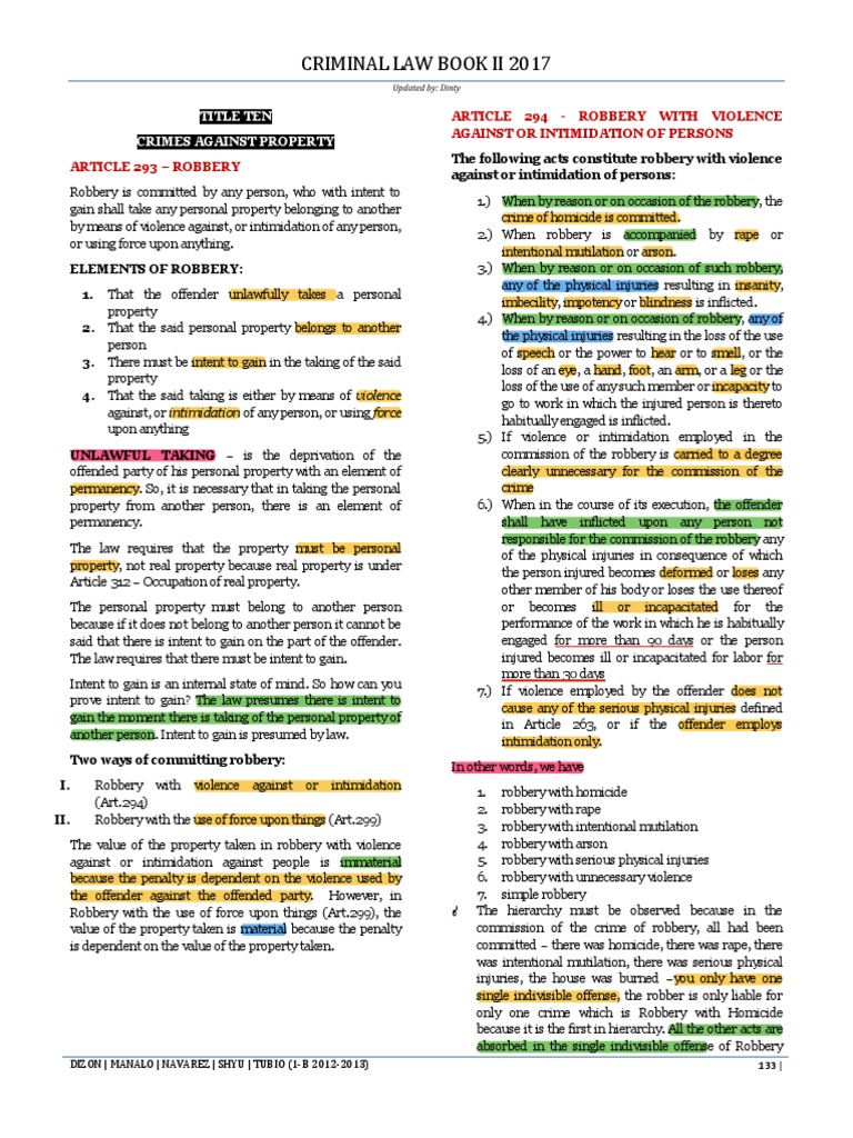 Criminal Law Book Ii 2017: Title Ten Crimes Against Property | PDF ...