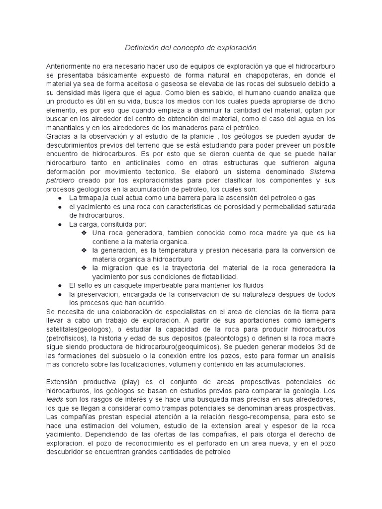 Definición Del Concepto de Exploración | PDF | Depósito de petróleo ...