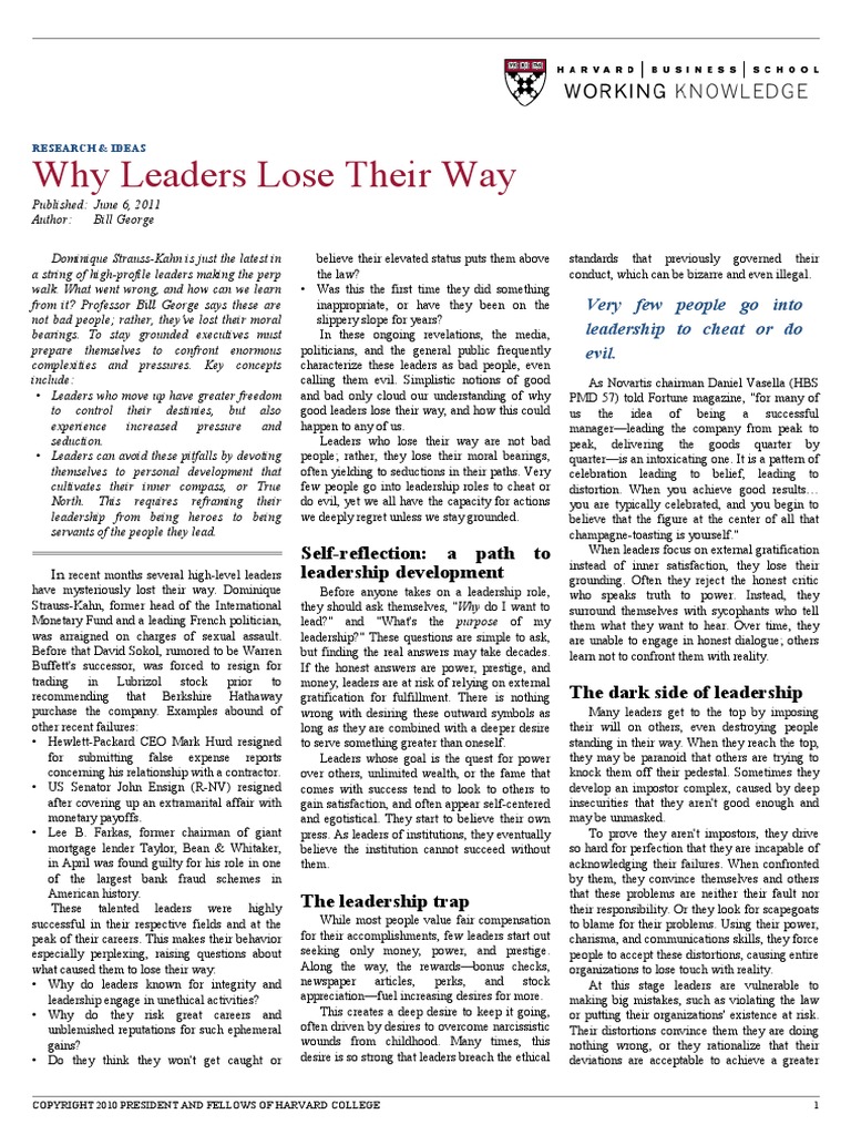 Why Leaders Lose Their Way | PDF | Leadership | Psychology
