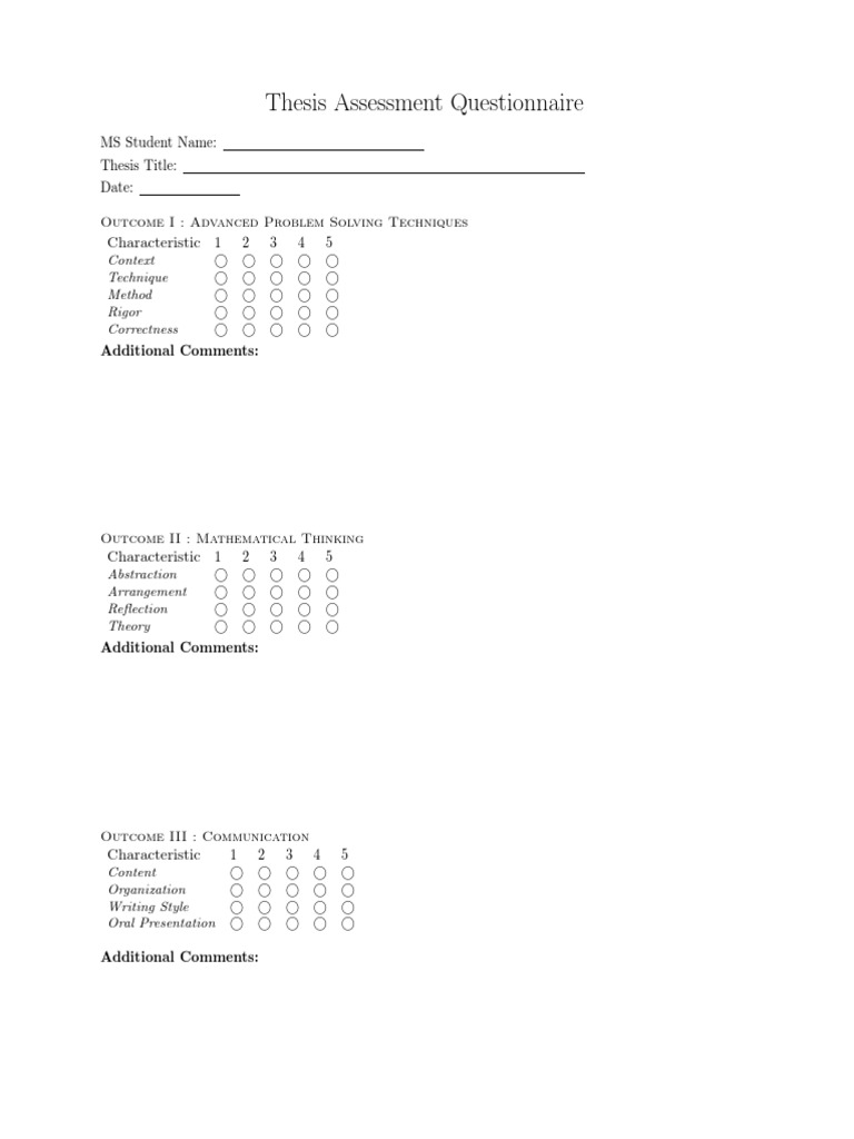 Thesis Assessment Questionnaire: Characteristic | PDF | Theorem | Argument